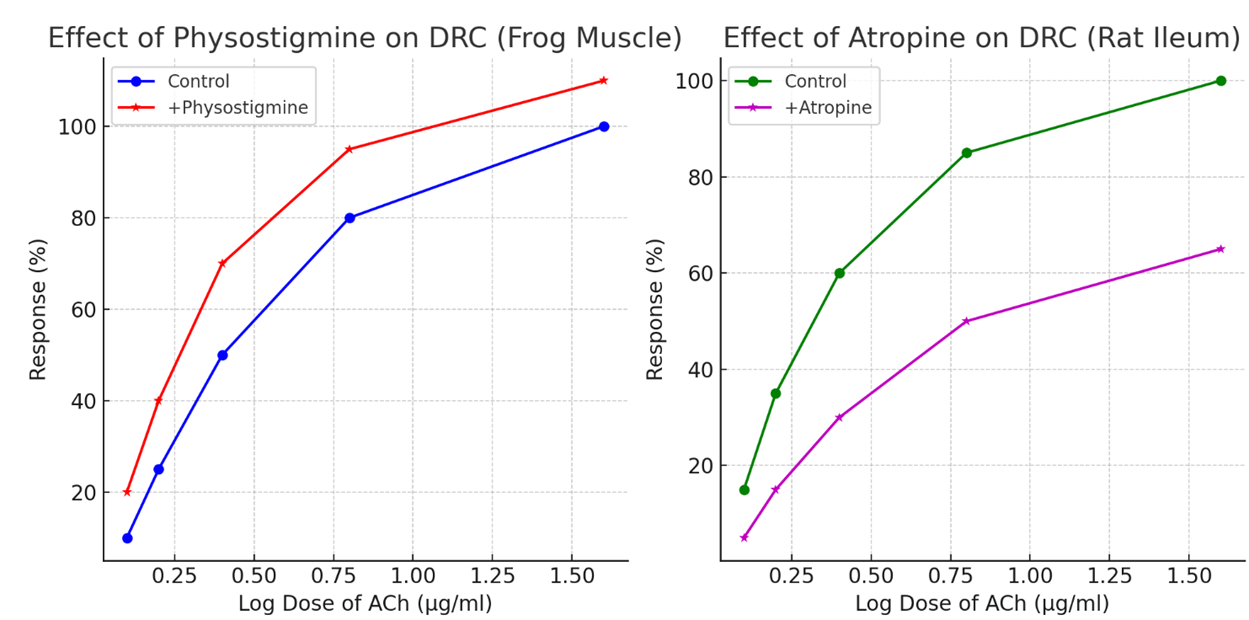 Effect of physostigmine and atropine on DRC of acetylcholine using frog ...