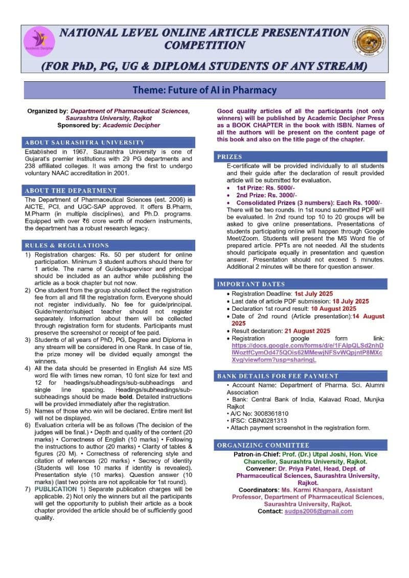 National Level Online Article Presentation Competition - Pharmaacademias